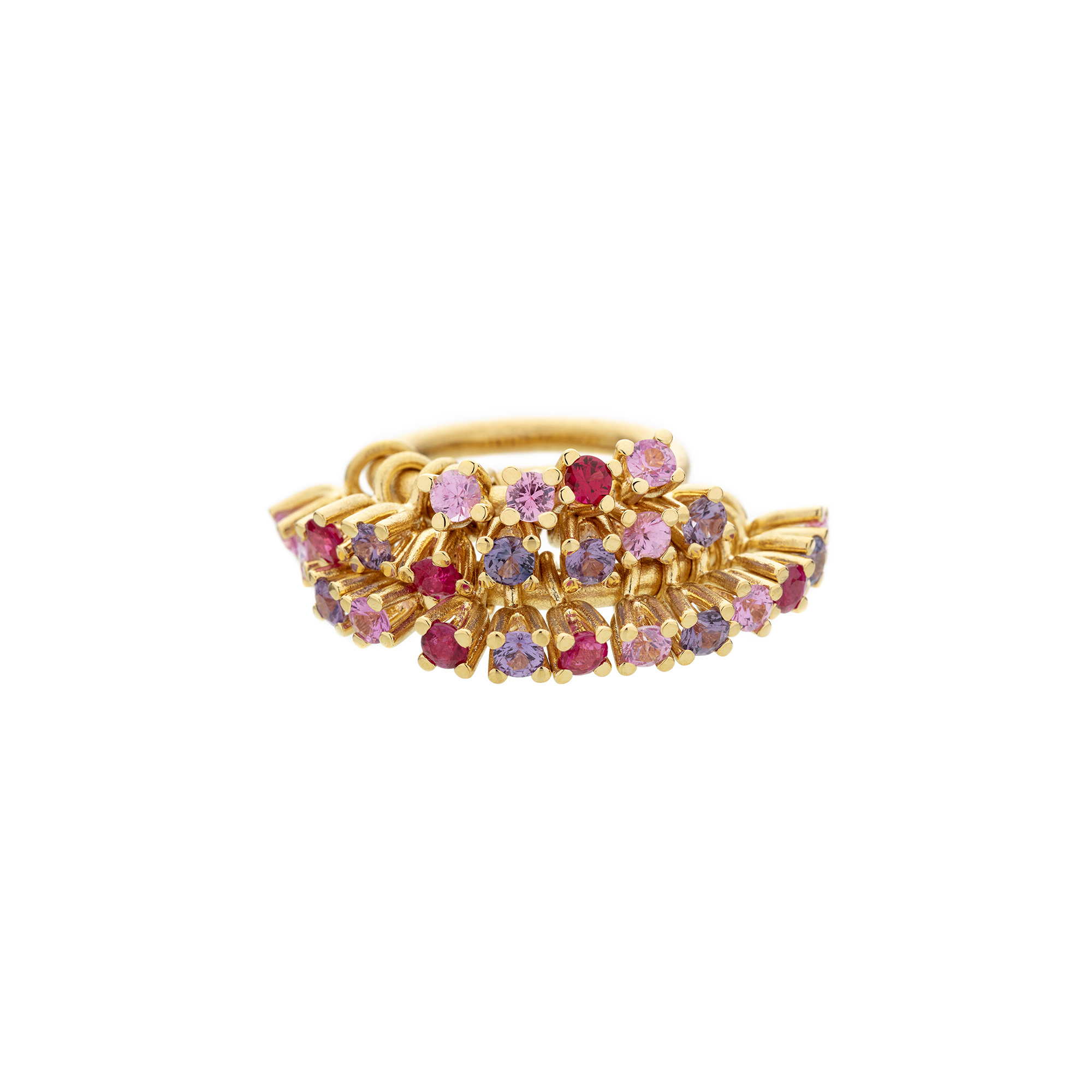 Belle - Ring in 18K yellow gold with 2,4ct ruby, pink and violet ...