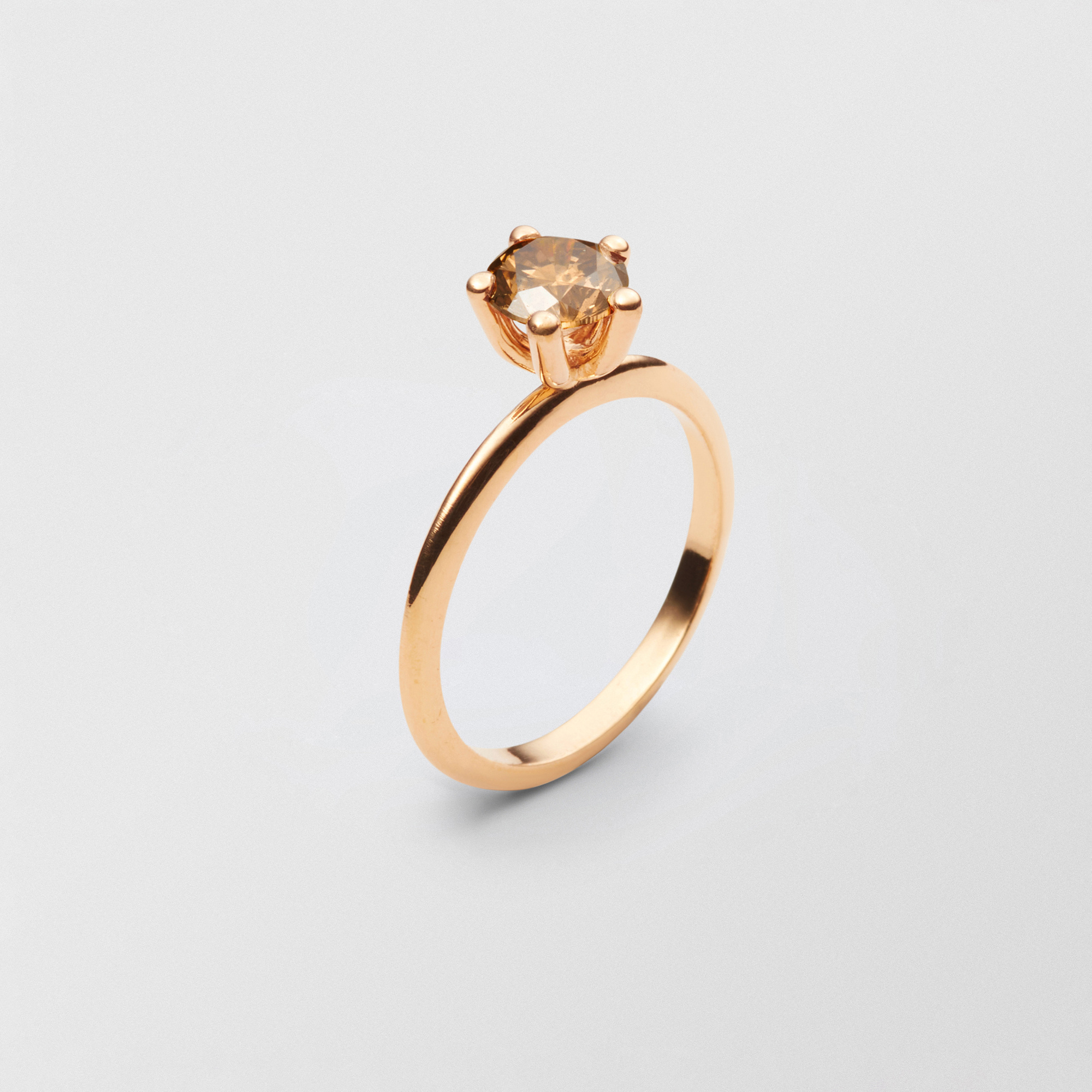 Poppy, solitaire - Ring in 18K yellow gold with 1,00ct coffee diamond ...
